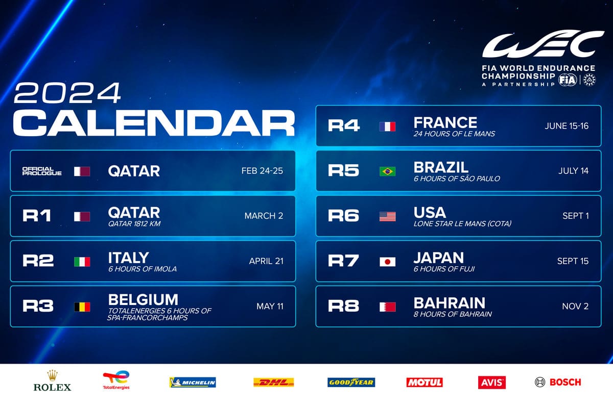 Calendrier WEC 2024 - Endurance Magazine
